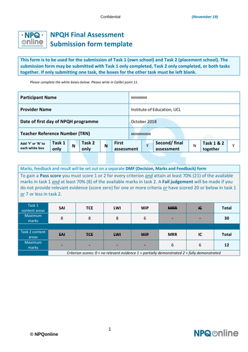 NPQH Task 1 and 2 | Teaching Resources