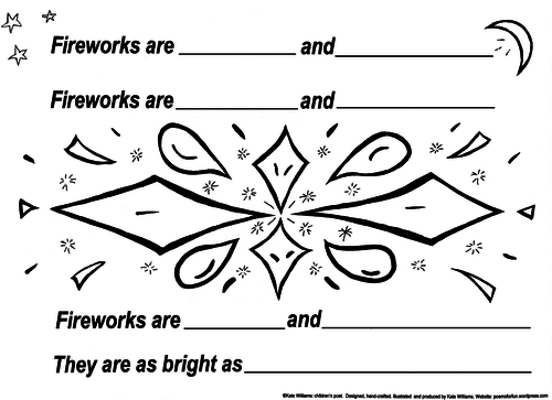 Fireworks Writing + Colouring, easier/harder | Teaching Resources