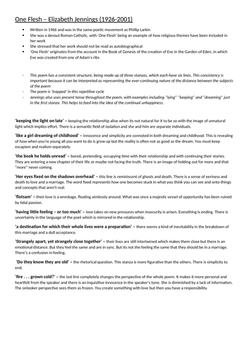 AQA A-Level English Lit Essay Plan - One Flesh | Teaching Resources