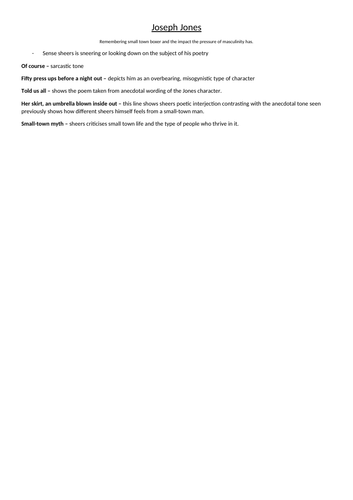 AQA English Lit Owen Sheers Essay Plan - Joseph Jones | Teaching Resources