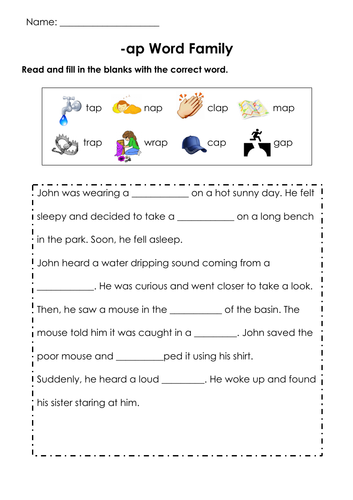 Phonics -ap Word Family Printable | Teaching Resources