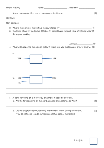 Forces Mastery Assessment | Teaching Resources