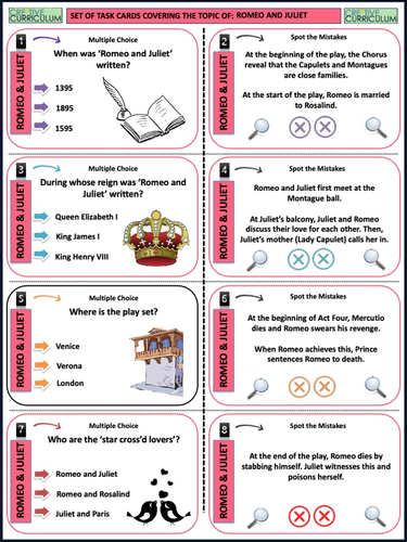 Romeo and Juliet Task Cards | Teaching Resources