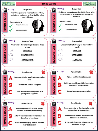 Romeo and Juliet Task Cards | Teaching Resources