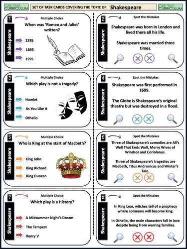 Shakespeare Task Cards | Teaching Resources