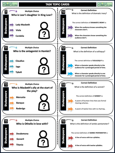 Shakespeare Task Cards | Teaching Resources