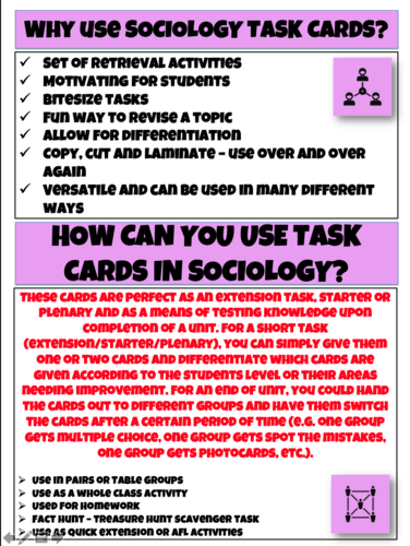 A level Sociology Task Cards - Education | Teaching Resources