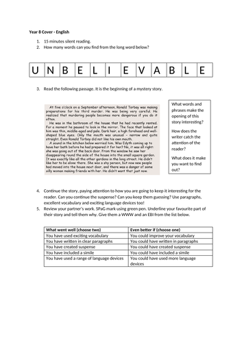 10 x KS3 Cover Lessons - Year 8 English | Teaching Resources