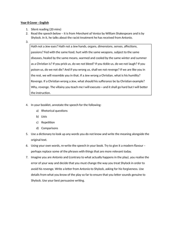 10 x KS3 Cover Lessons - Year 8 English | Teaching Resources