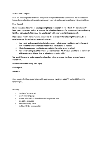 10 Year 9 Cover Lessons - English | Teaching Resources