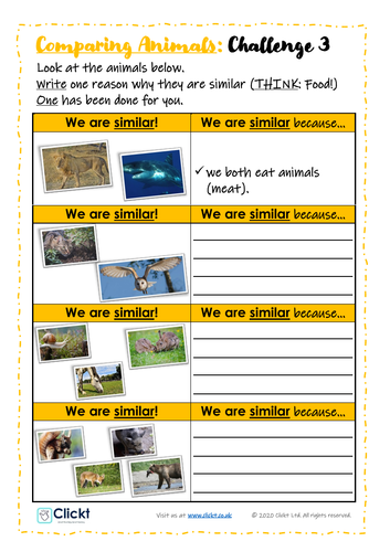 Year 1 Science: Animals, including humans: Comparing Carnivores etc ...