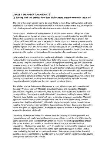 9 High Grade Macbeth Model Responses | Teaching Resources