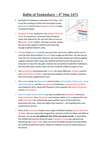 Wars of the Roses: Battle of Tewkesbury | Teaching Resources
