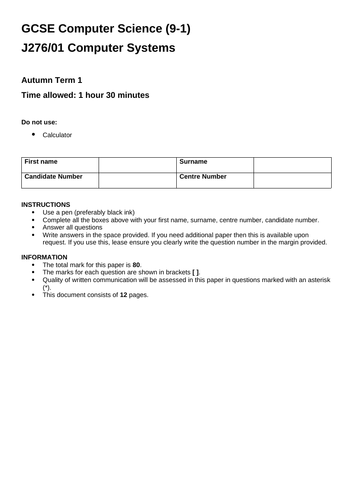 GCSE OCR Computer Science (9-1) - Unit 1 Paper 1 | Teaching Resources GCSE OCR Computer Science (9-1) - Unit 1 Paper 1 | Teaching Resources
