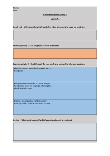 Unit 3 - Children's Play, Learning and Development | Teaching Resources