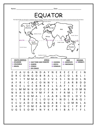 EQUATOR - Word Search Puzzle | Teaching Resources