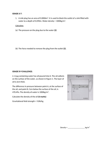 AQA GCSE Physics Unit 2 (P2): Forces Module - Pressure in a Liquid at ...