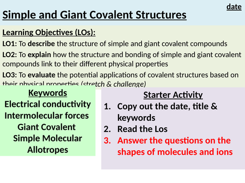 Simple & Giant Covalent Structures | Teaching Resources