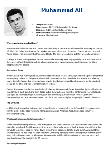 Black History Month Biographical Writing | Teaching Resources