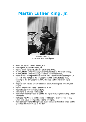 Black History Month Biographical Writing | Teaching Resources