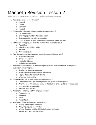 Online Revision Lessons - Macbeth | Teaching Resources