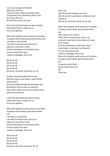 Reading Comprehension - This is Me - The Greatest Showman | Teaching ...