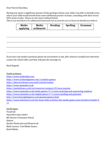 SATS mock result feedback letter to parents | Teaching Resources