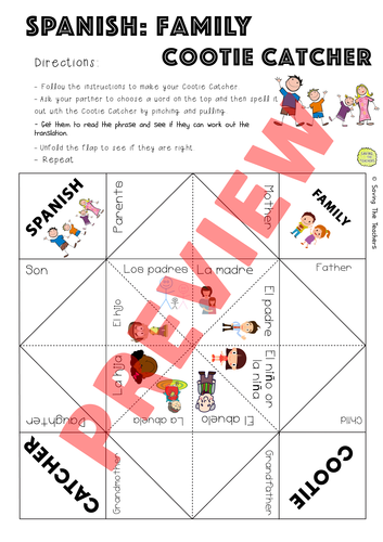 Basic Spanish Vocabulary: Family Cootie Catcher Game | Teaching Resources