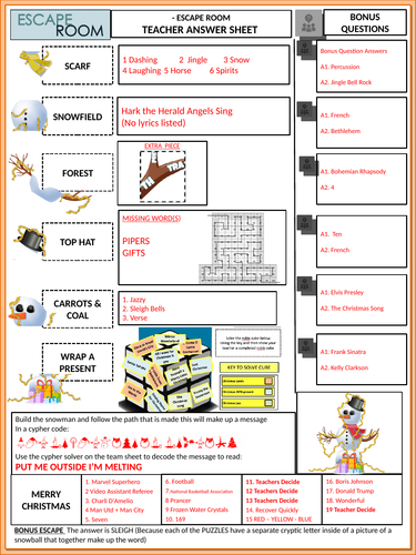 UK Christmas Music Escape Room | Teaching Resources