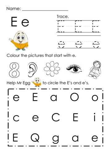 (Alphabets) Finding Letter E and Pictures Printable | Teaching Resources