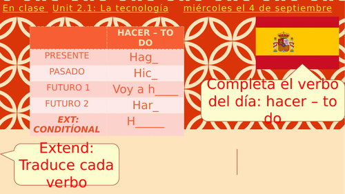 Verb of the Day: Spanish do-now starter | Teaching Resources