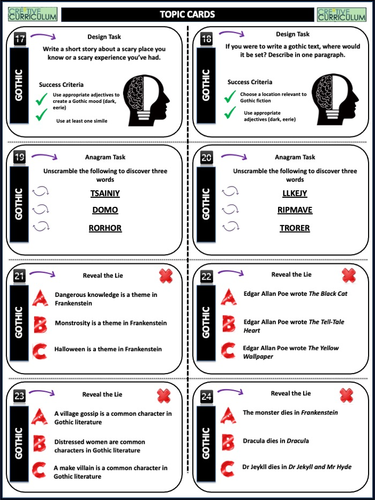 Gothic Task Cards | Teaching Resources