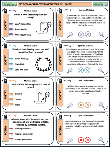 Poetry - English Task Cards | Teaching Resources