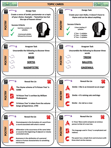 Poetry - English Task Cards | Teaching Resources
