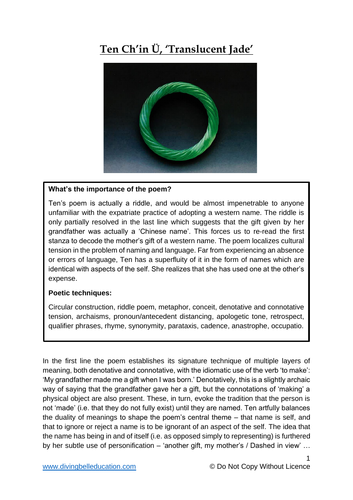 Close reading notes: analysis of Maureen Ten, 'Translucent Jade ...