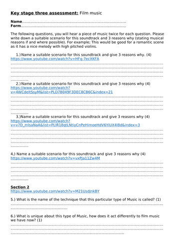 KS3 Film Music SOW- Classroom based | Teaching Resources
