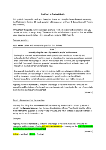 Methods in Context - Guide | Teaching Resources