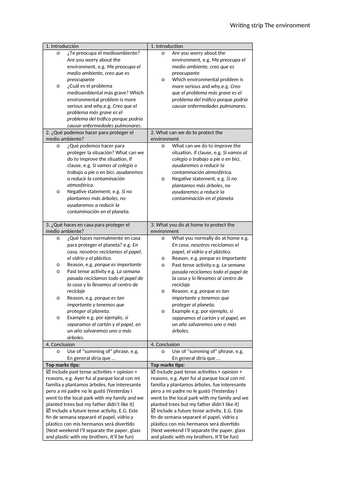 Structure strip: GCSE Spanish The environment | Teaching Resources