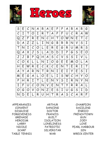 Heroes (Robert Cormier) word search | Teaching Resources