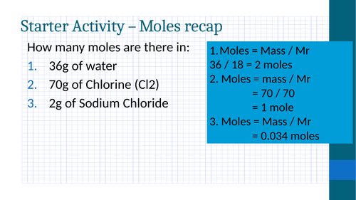 Amounts of Substance, moles | Teaching Resources