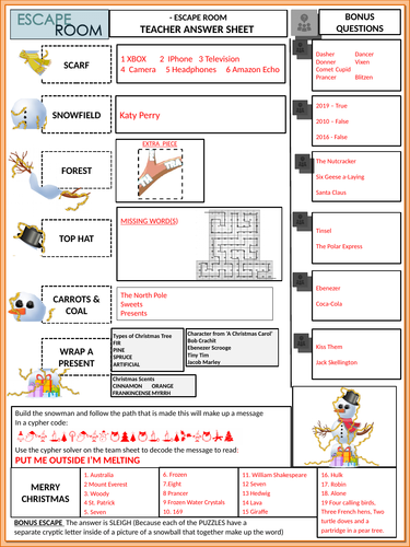 Christmas Quiz Escape Room | Teaching Resources