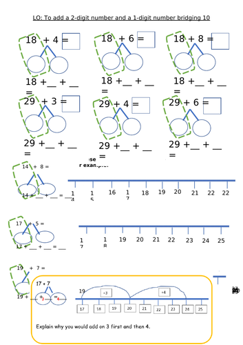 Adding 2-digit and 1-digit numbers bridging 10 | Teaching Resources