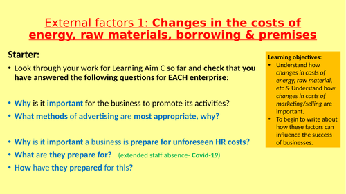 BTEC L2 Enterprise C1 Aim C Topic Full Lesson Resources | Teaching ...