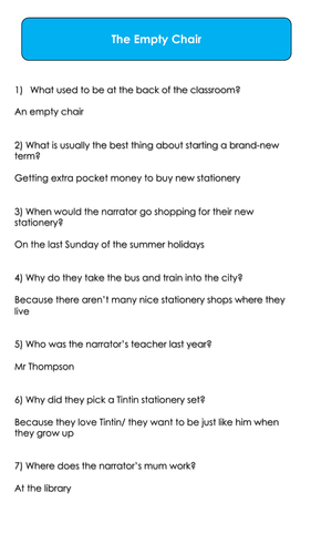 The Boy at the Back of the Class Reading Comprehension (Chapters 1 and ...