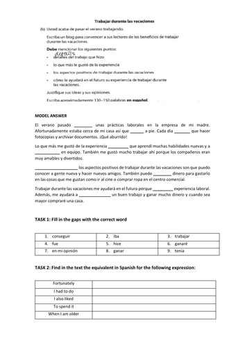 Spanish GCSE scaffolded writing practice with model answer - work ...