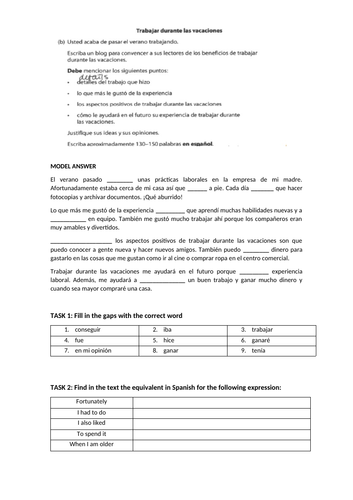 Spanish GCSE scaffolded writing practice with model answer - work ...