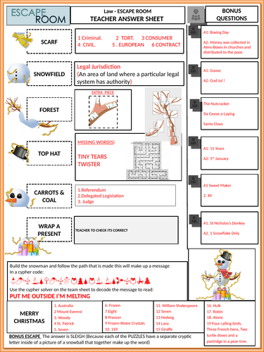 Law Christmas Escape room | Teaching Resources