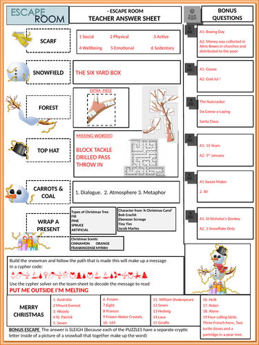 PE & SPORT Christmas Escape Room | Teaching Resources