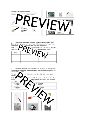 Cooking Utensils and Equipment | Teaching Resources