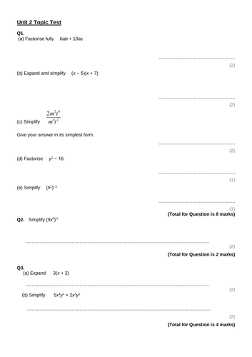 Edexcel GCSE Higher Unit 2 - Algebra | Teaching Resources